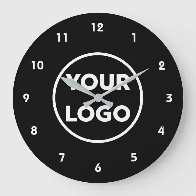 Custom Business Logo on Simple Black Background Large Clock | Zazzle