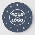 Custom Business Logo on Simple Navy Blue Large Clock | Zazzle