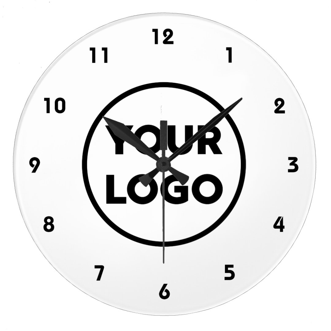 Custom Business Logo on Simple White Background Large Clock | Zazzle