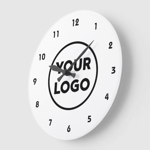 Custom Business Logo on Simple White Background Large Clock | Zazzle