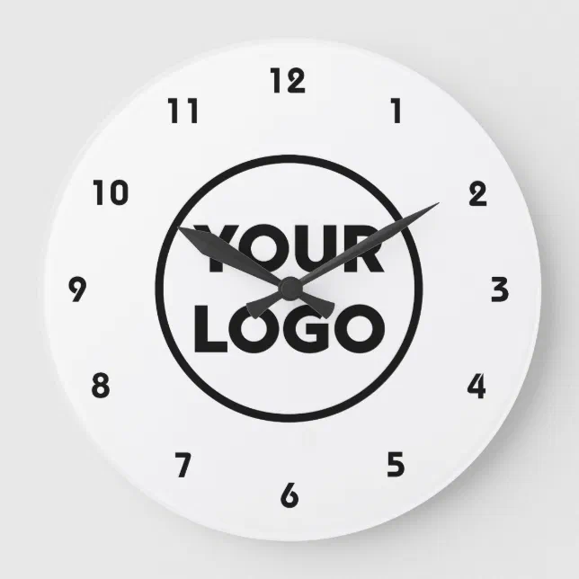 Custom Business Logo on Simple White Background Large Clock | Zazzle