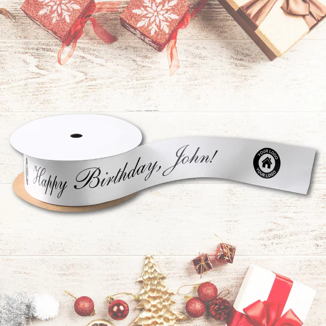 Custom Business Logo Pattern And Text Satin Ribbon | Zazzle