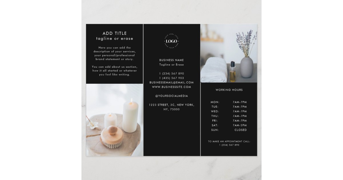 Custom Business Logo Price Black Trifold Brochure | Zazzle