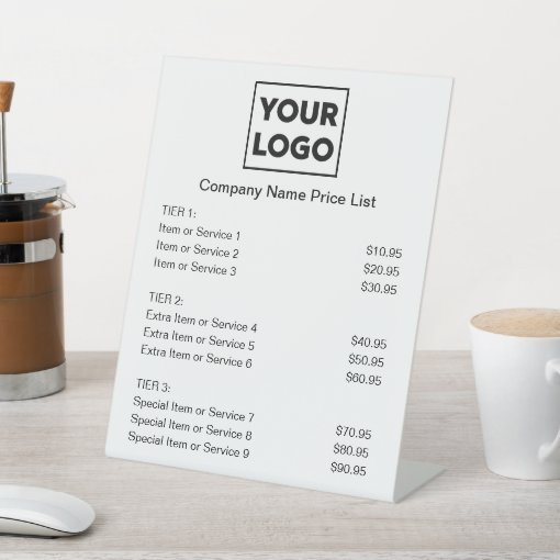 Custom Business Logo Price List on White Pedestal Sign | Zazzle