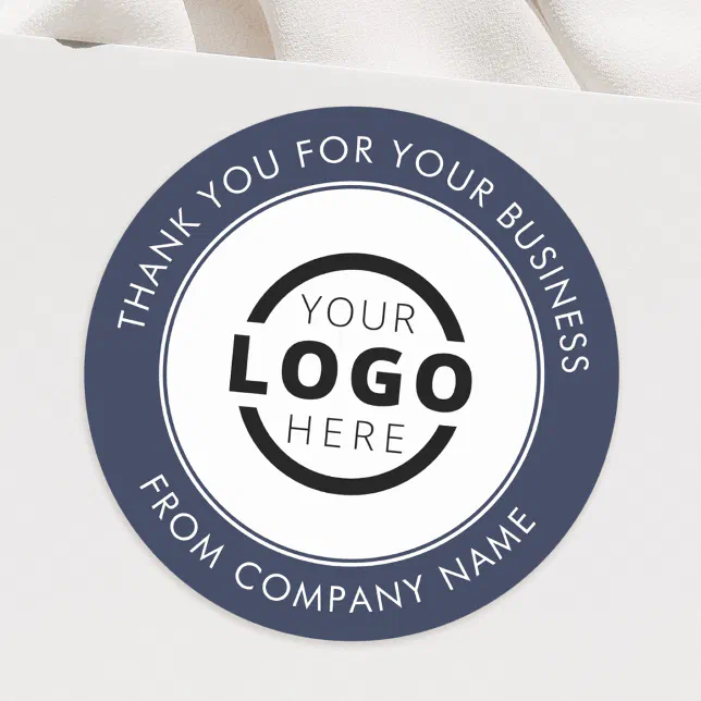 Custom Business Logo Promotional Thank You Blue Classic Round Sticker ...