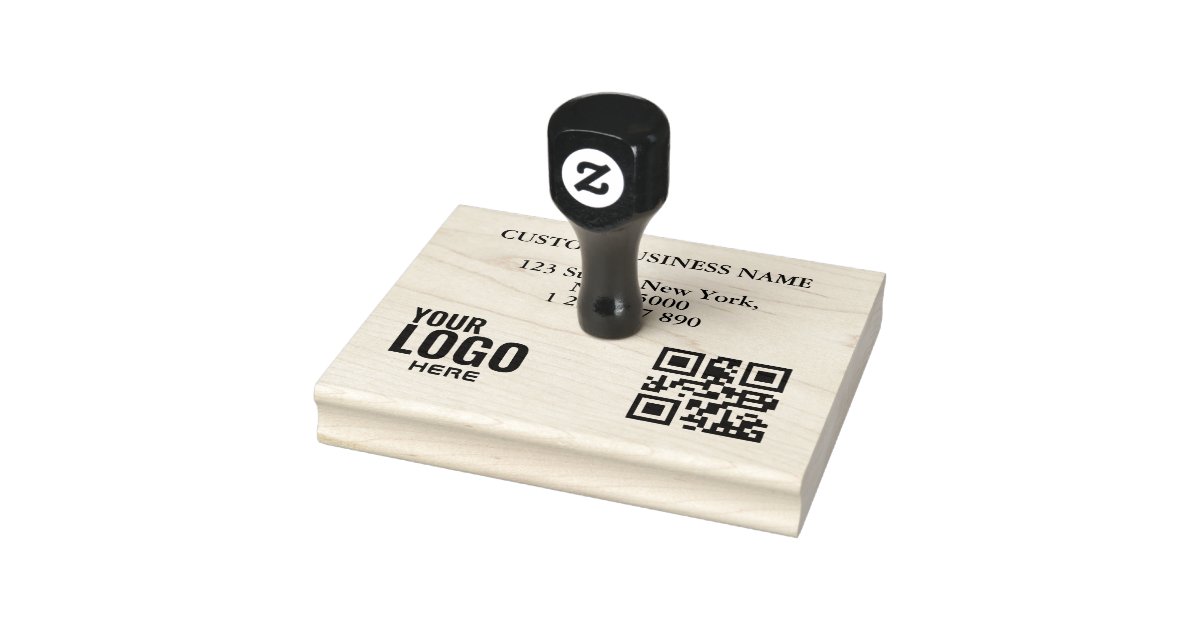 Custom Business Logo Qr Code & Address Rubber Stamp | Zazzle
