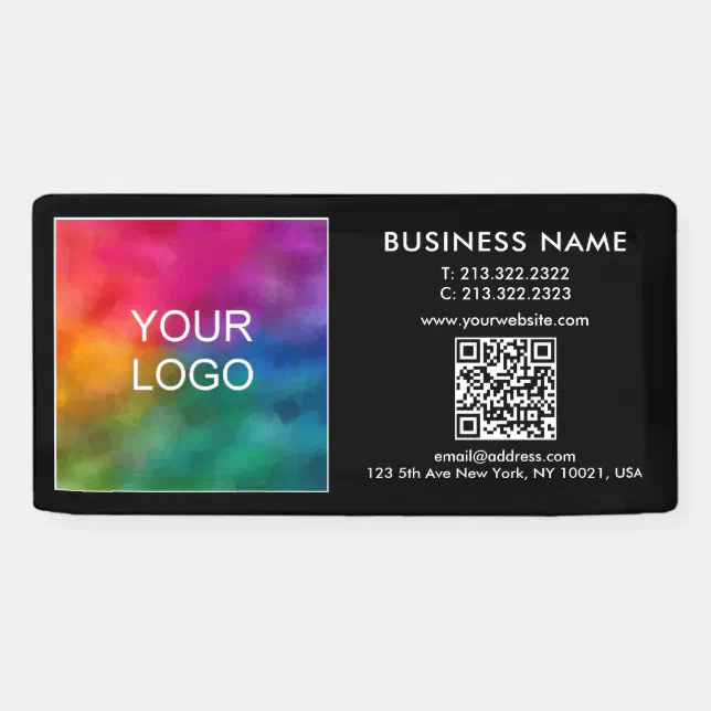 Custom Business Logo QR Code Modern Outdoor Banner | Zazzle