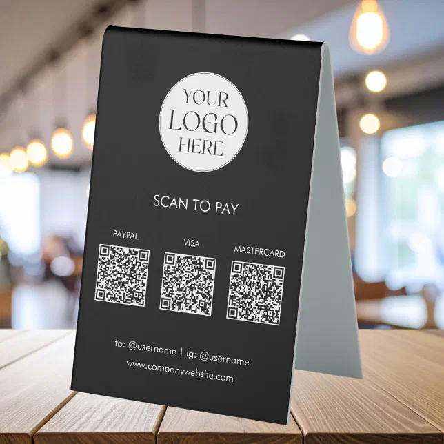 Custom Business Logo QR Code Modern Payment Table Tent | Zazzle