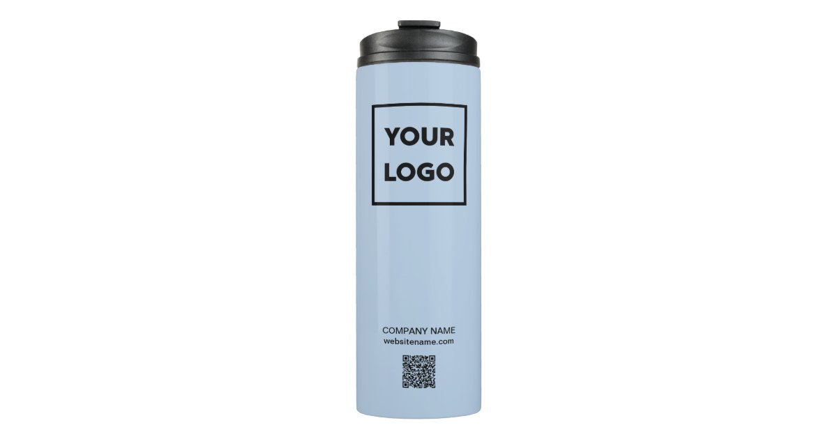 Custom Business Logo QR Code on Light Blue Thermal Tumbler | Zazzle