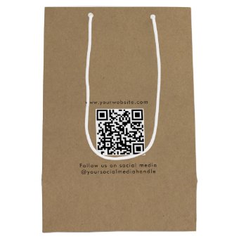 Custom Business Logo QR Code Social Media Kraft Medium Gift Bag | Zazzle