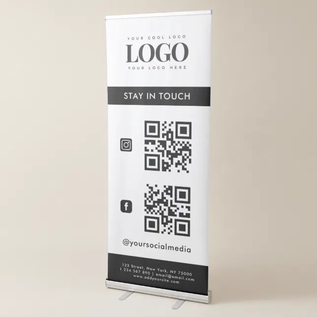 Custom Business Logo QR Code & Social Media Modern Retractable Banner ...