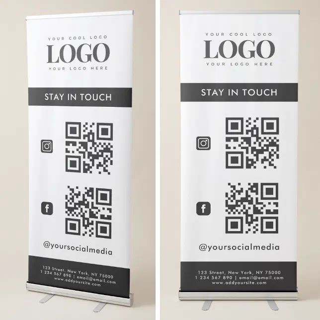 Custom Business Logo QR Code & Social Media Modern Retractable Banner ...
