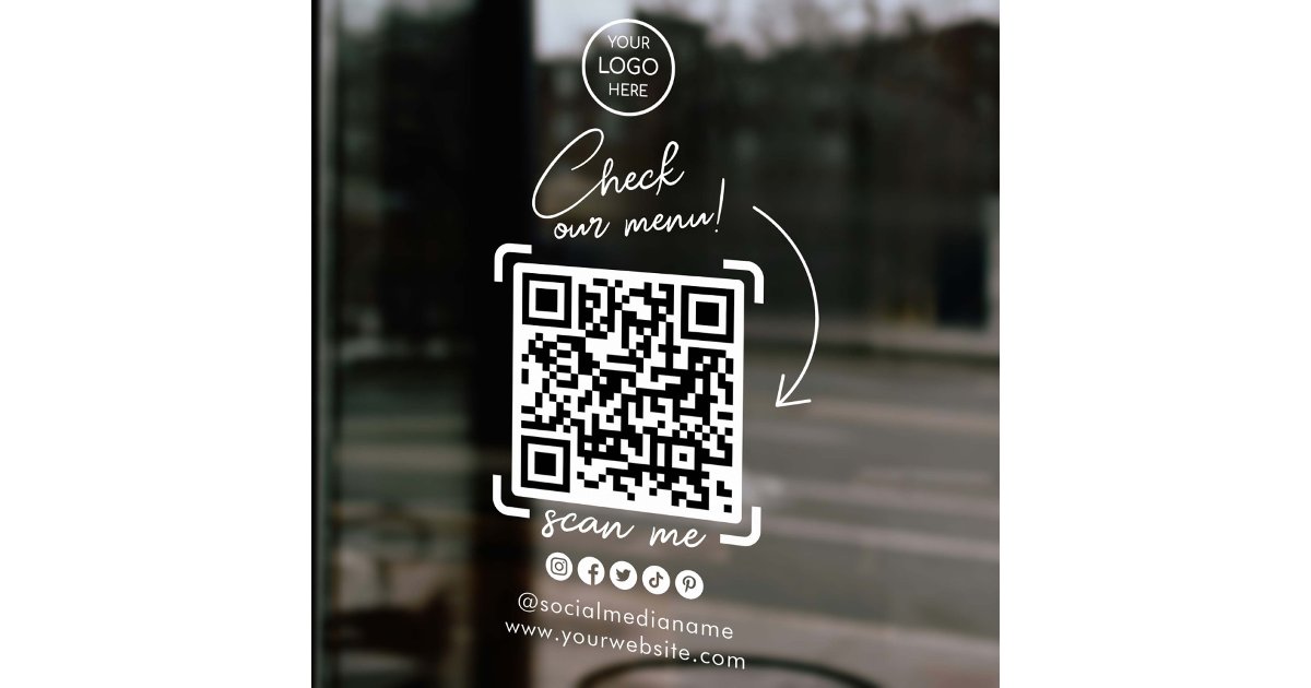 Custom Business Logo QR Code Social Media Window Cling | Zazzle