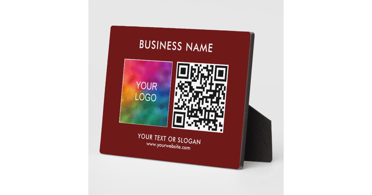 Custom Business Logo QR Code Template Dark Red Plaque | Zazzle