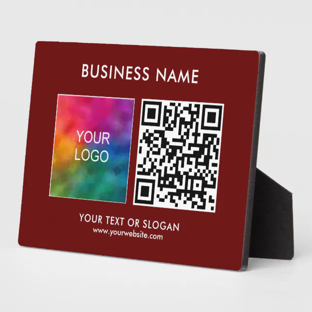 Custom Business Logo QR Code Template Dark Red Plaque | Zazzle