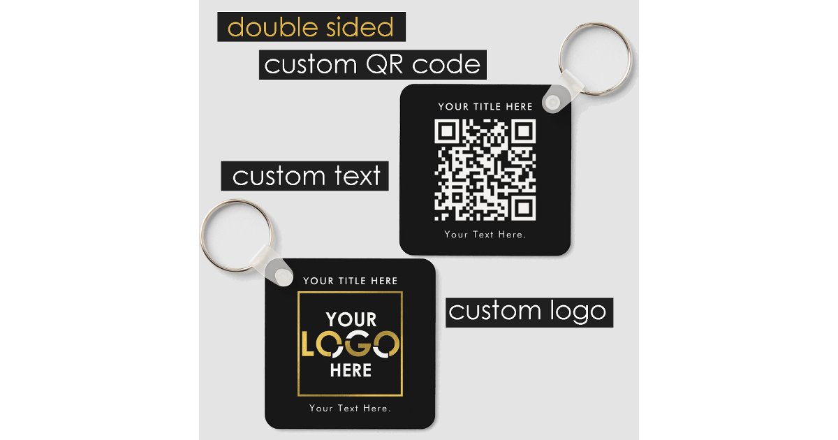 Custom Business Logo QR Code & Text Double Sided Keychain | Zazzle