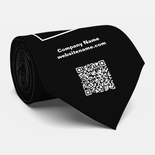 Custom Business Logo QR Code Text on Black 2 Sided Neck Tie | Zazzle