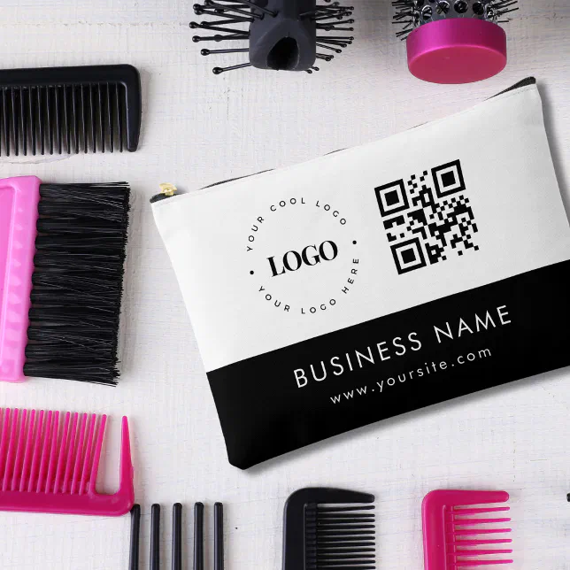 Custom Business Logo QR Code & Text Professional Accessory Pouch | Zazzle