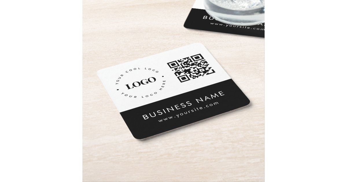 Custom Business Logo QR Code & Text Professional Square Paper Coaster ...