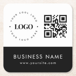 Custom Business Logo QR Code & Text Professional Square Paper Coaster ...