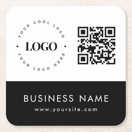 Custom Business Logo QR Code & Text Professional Square Paper Coaster ...