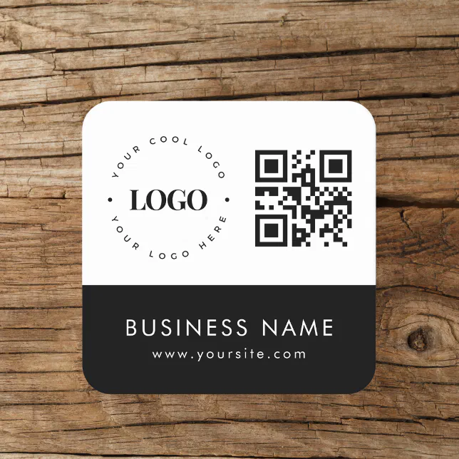 Custom Business Logo QR Code & Text Professional Square Paper Coaster | Zazzle
