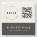 Custom Business Logo QR Code & Text Professional Stone Coaster | Zazzle