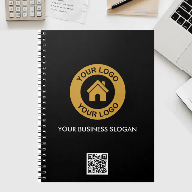 Custom Business Logo QR Code Text Promotional Note Notebook | Zazzle