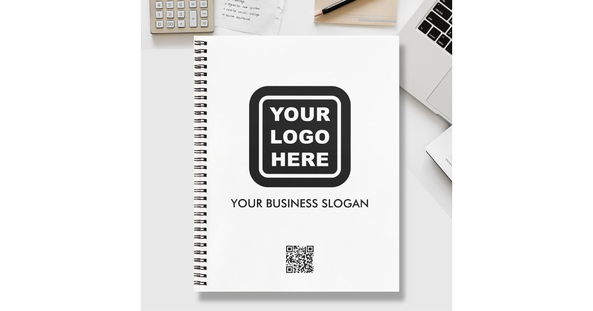 Custom Business Logo QR Code Text Promotional Notebook | Zazzle