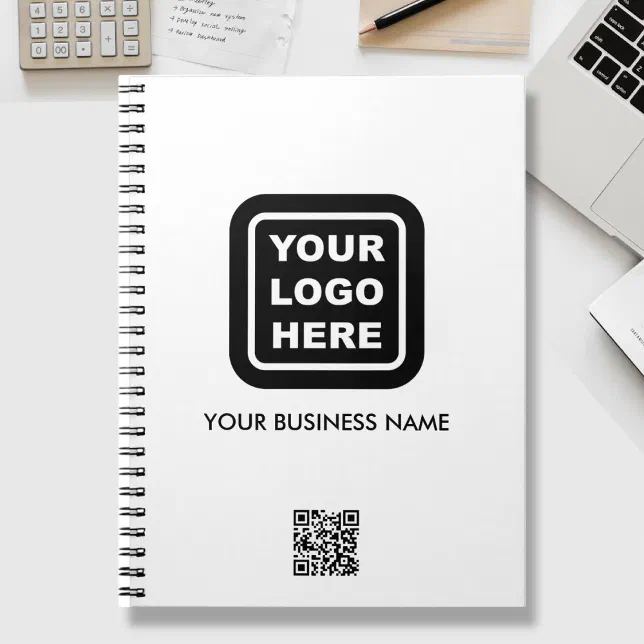 Custom Business Logo QR Code Text Promotional Notebook | Zazzle