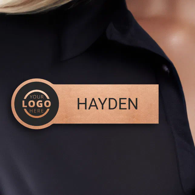 Custom Business Logo Rose Gold Employee Staff Name Tag | Zazzle