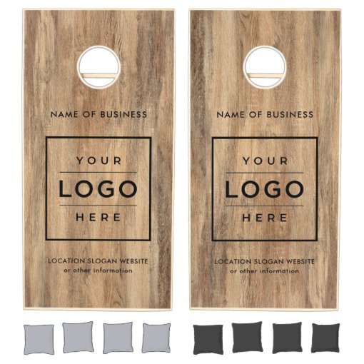 Custom Business Logo Rustic Wood Grain Branded Cornhole Set | Zazzle