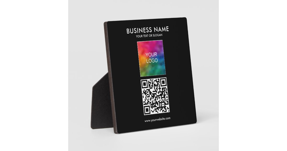 Custom Business Logo Slogan Text QR Code Square Plaque | Zazzle