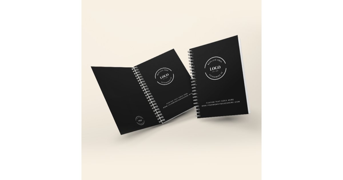 Custom business logo text Corporate Black Minimal Notebook | Zazzle