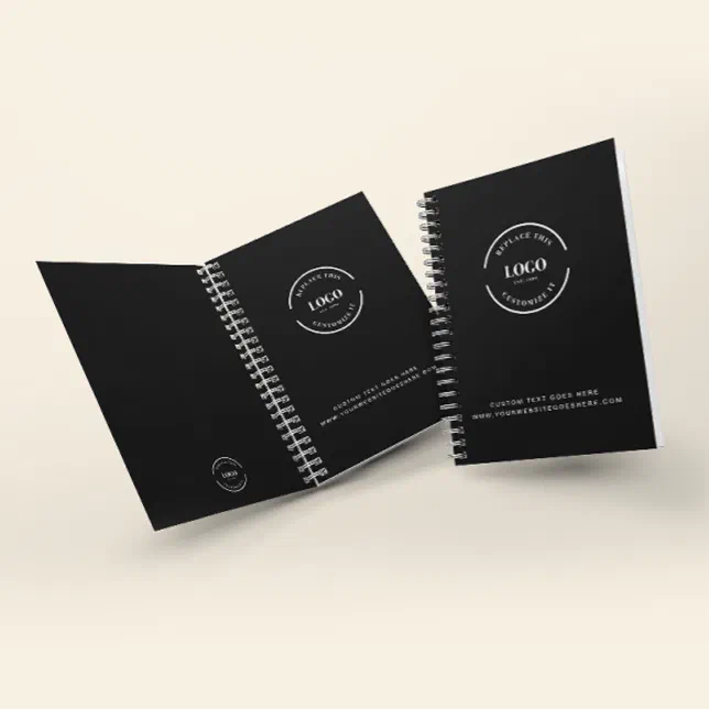 Custom business logo text Corporate Black Minimal Notebook | Zazzle