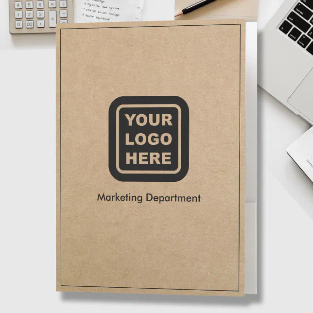 Custom Business Logo Text Kraft Paper Style Pocket Folder | Zazzle