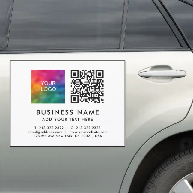 Custom Business Logo Text QR Code Modern Template Car Magnet | Zazzle