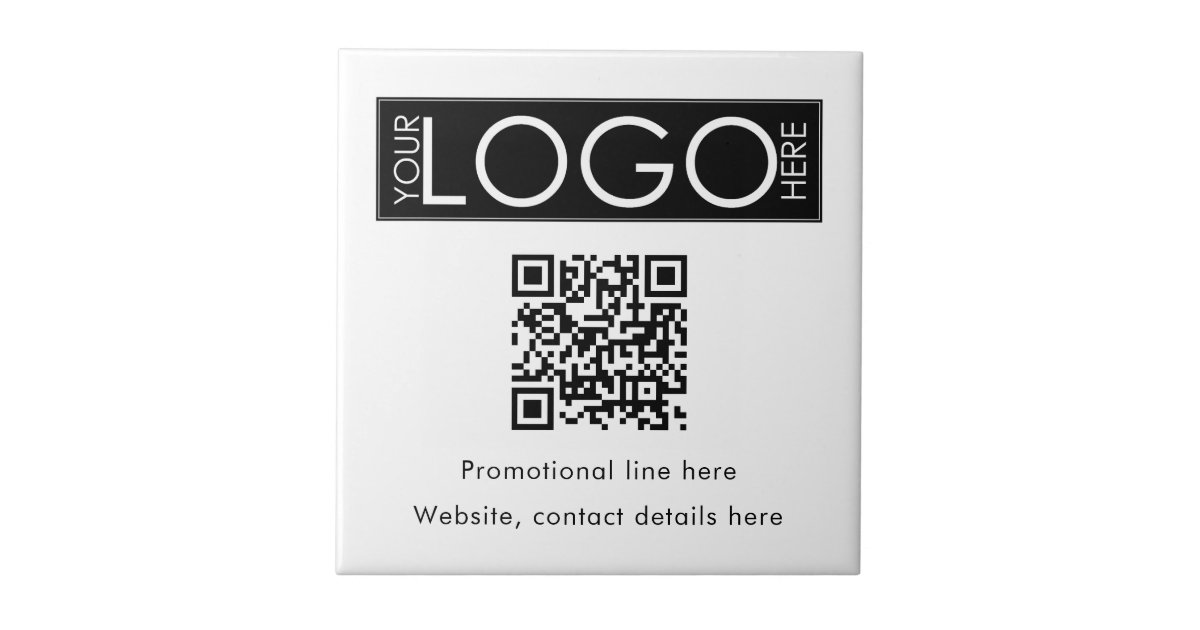 Custom Business Logo Text QR Code Promotional Ceramic Tile | Zazzle