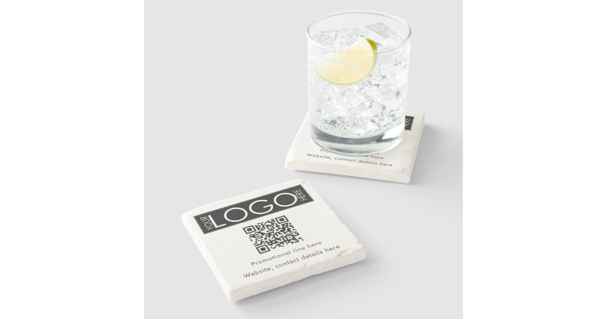 Custom Business Logo Text QR Code Promotional Stone Coaster | Zazzle