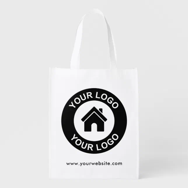 Custom Business Logo Text Reusable Grocery Bag | Zazzle