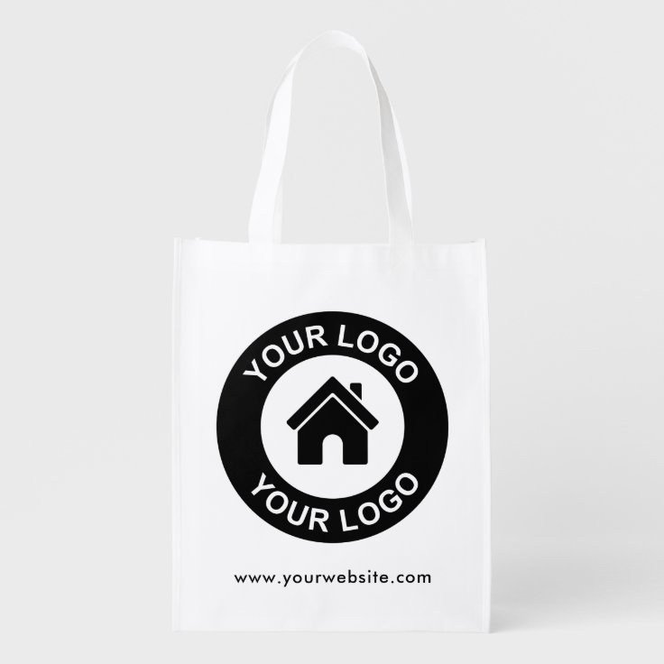 Custom Business Logo Text Reusable Grocery Bag | Zazzle