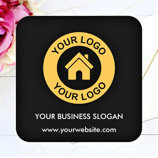 Custom Business Logo Text Slogan Square Sticker | Zazzle