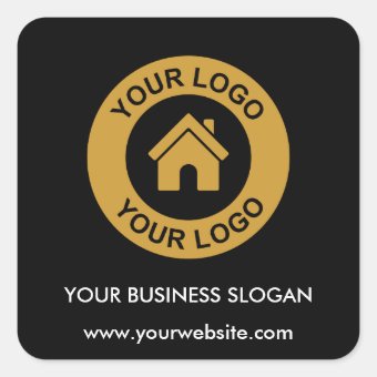 Custom Business Logo Text Slogan Square Sticker | Zazzle