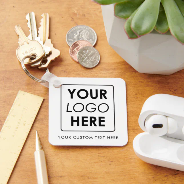 Custom Business Logo & Text White Black Keychain | Zazzle