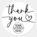 Custom Business Logo Thank You Script Heart Classic Round Sticker | Zazzle