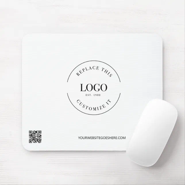 Custom business logo website simple Black white Mouse Pad | Zazzle