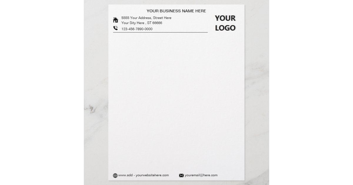 Custom Business Name Logo Text Info Letterhead | Zazzle