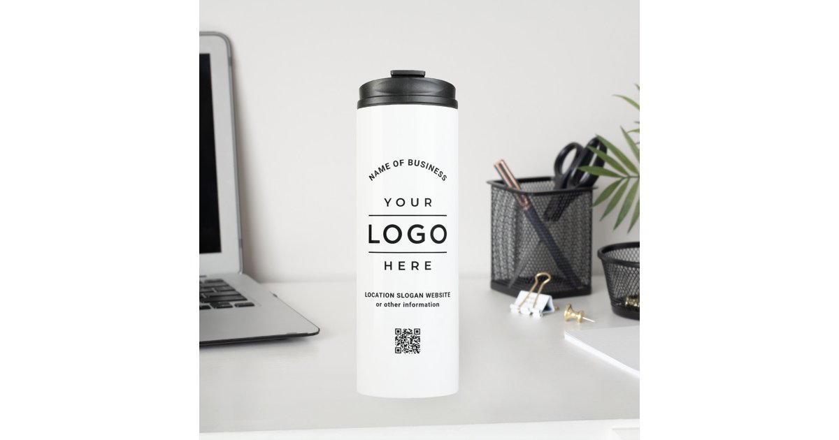 Custom Business Name QR Code Logo White Branded Thermal Tumbler | Zazzle
