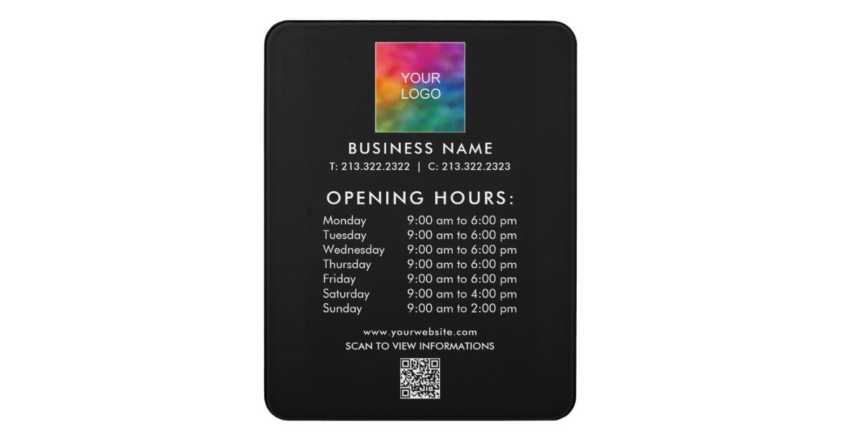 Custom Business Opening Hours Logo Text QR Code Door Sign | Zazzle