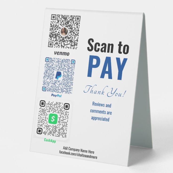 Custom Business Pay Here Table Tent Sign | Zazzle